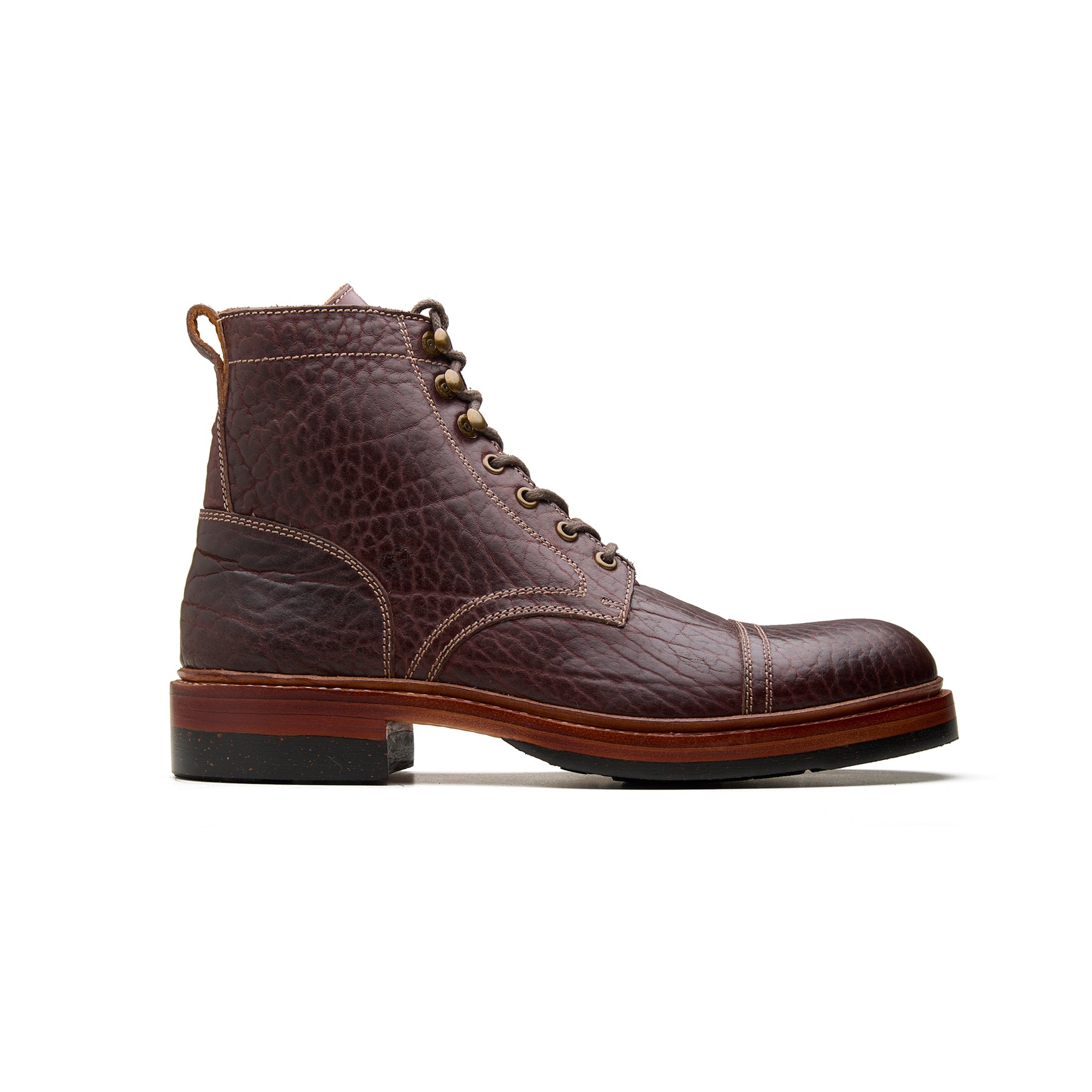 Dixon-Z, Cap-Toe Derby Boot - Mahogany Shrunken Bison