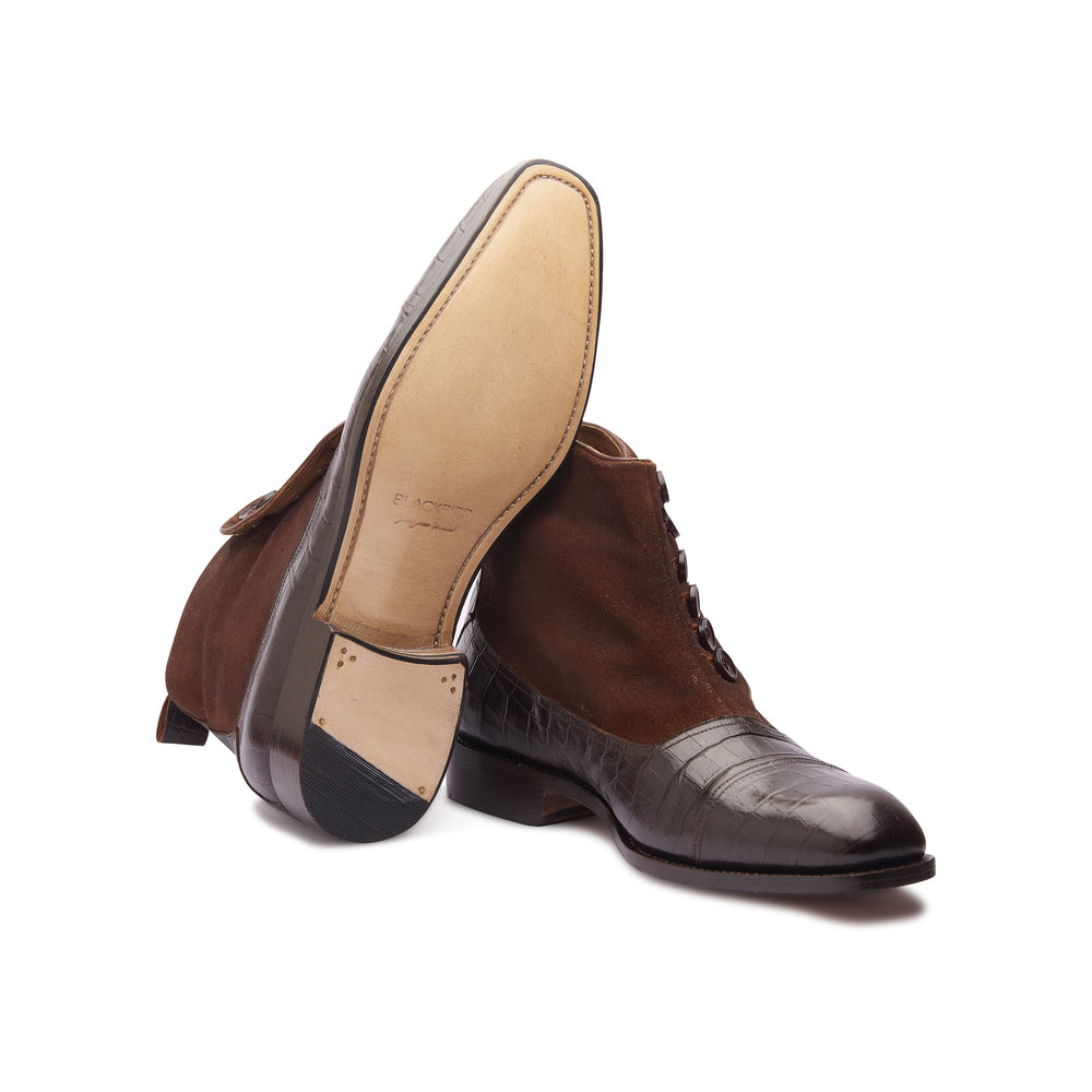 Victor, Button Boot - Brown Suede & Croc | Hand Welted | Classics Coll