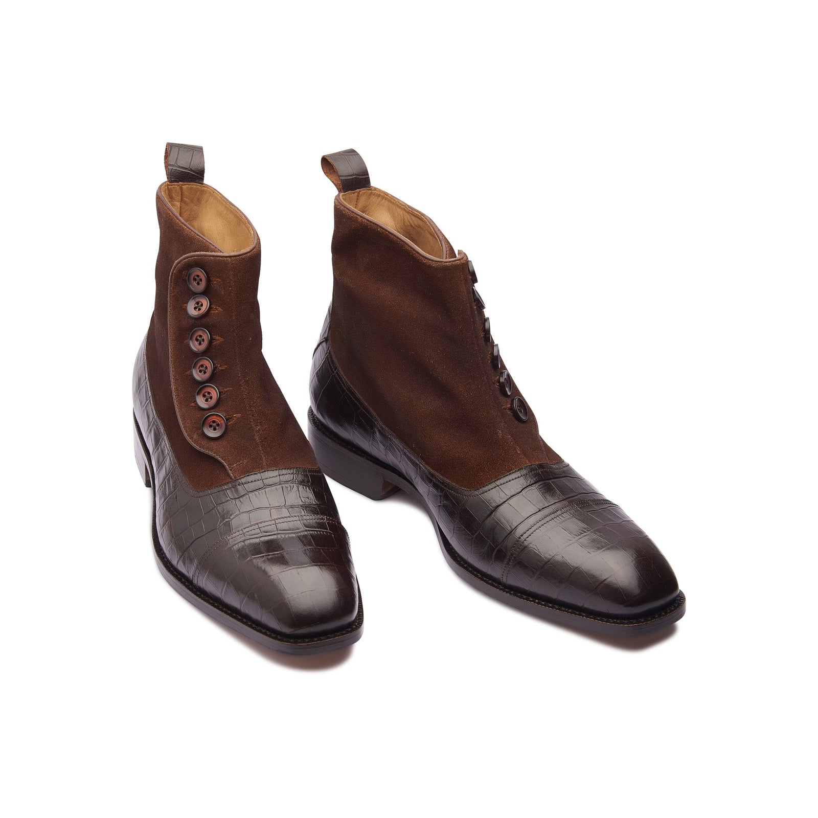 Victor, Button Boot - Brown Suede & Croc | Hand Welted | Classics Coll