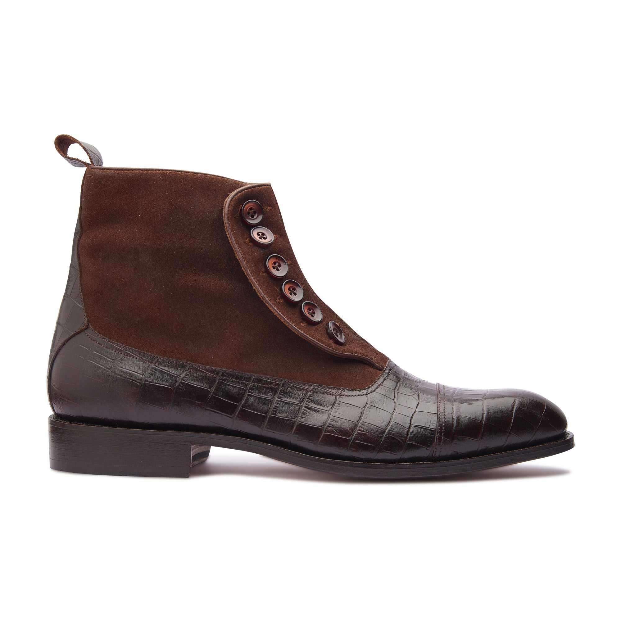 Victor, Button Boot - Brown Suede & Croc | Hand Welted | Classics Coll