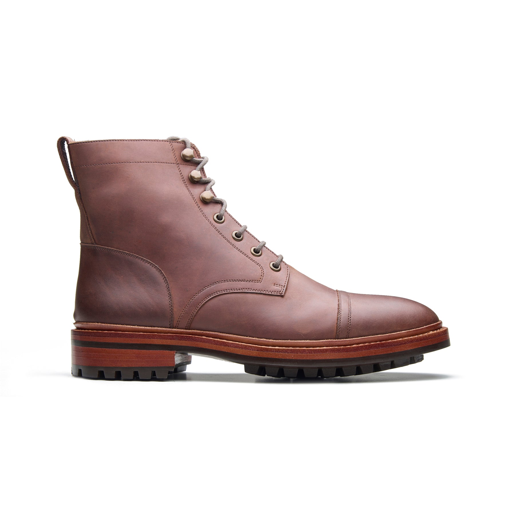 Dixon, Cap-Toe Derby Boot - Brown Waxy Pullup | Hand Welted Stout Boot